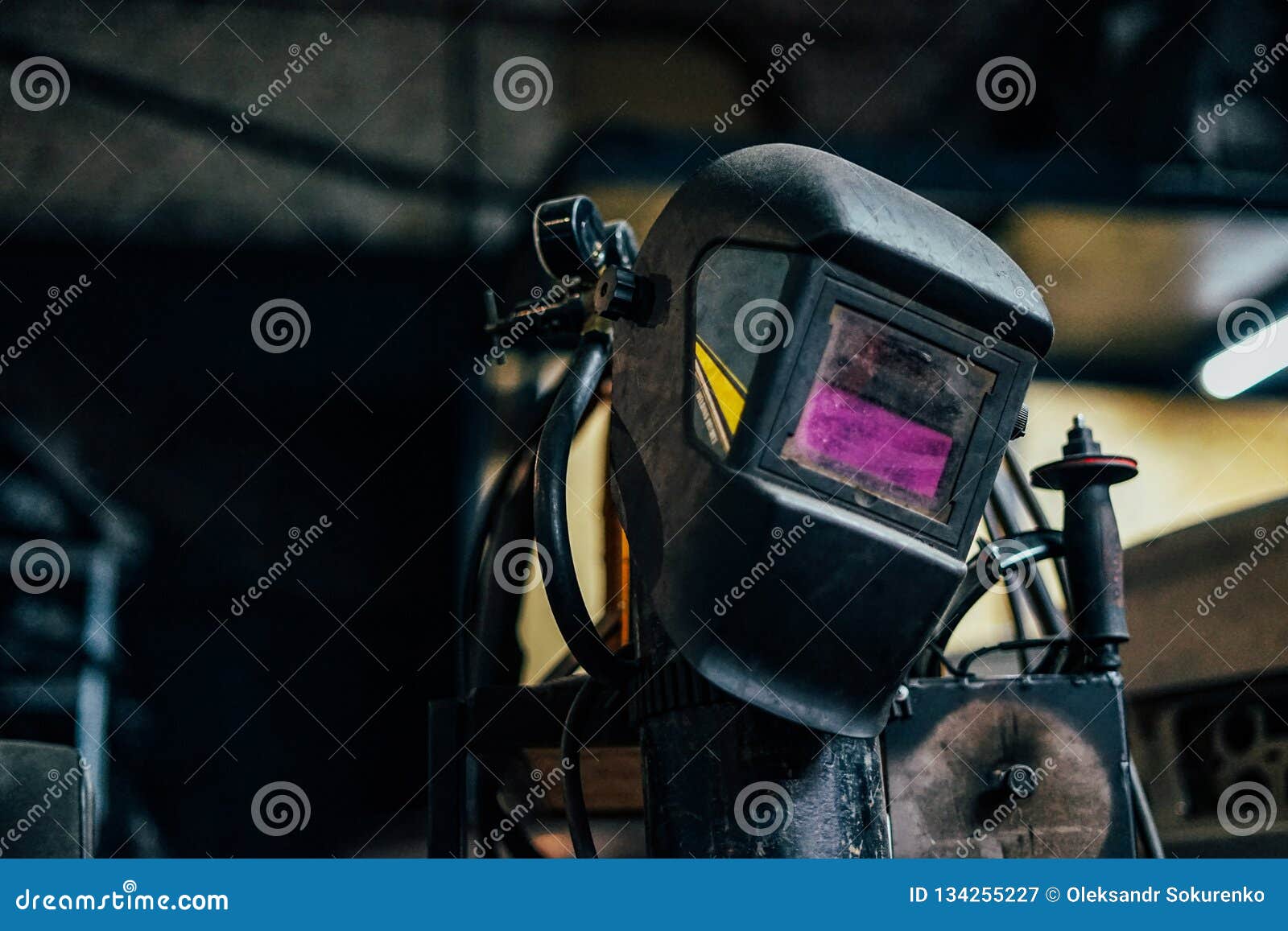 Welding mask on garage stock image. Image of security - 134255227