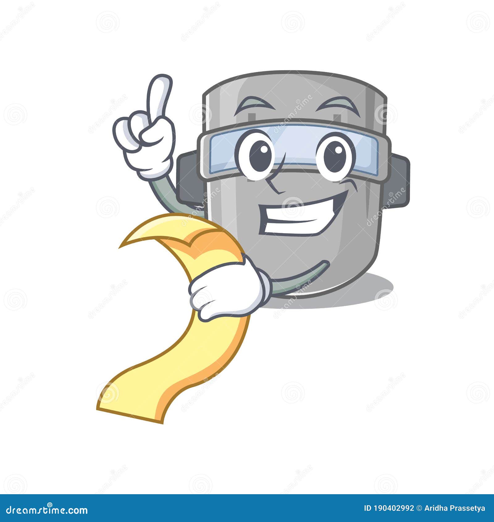 Welding Mask Mascot Character Style with a Menu on His Hand Stock ...