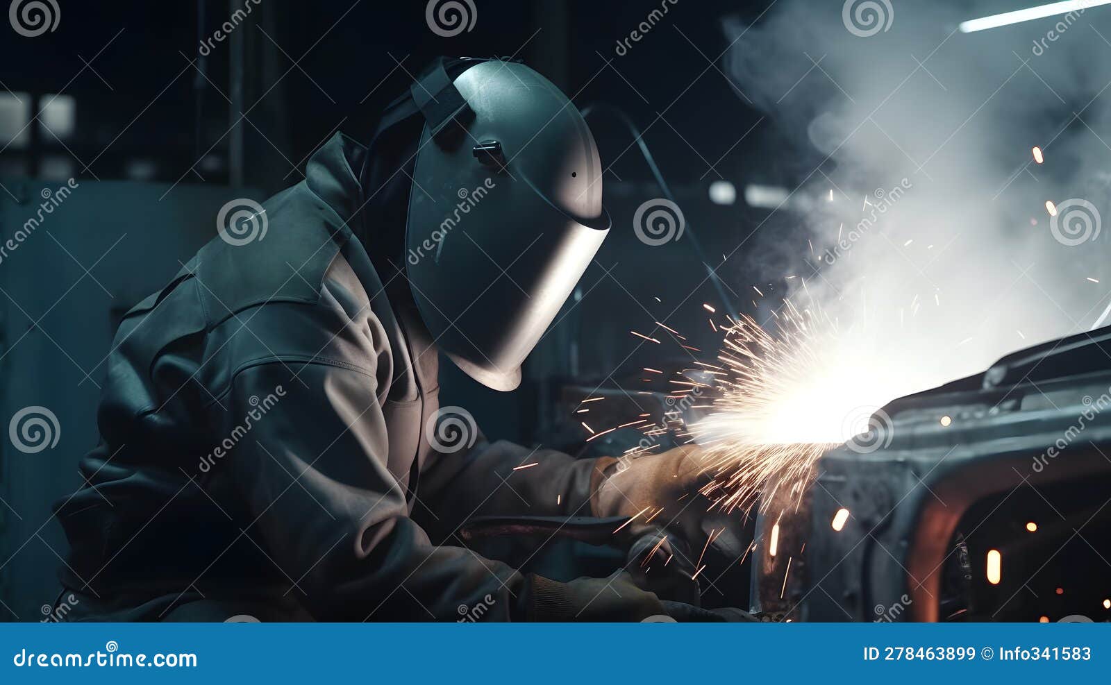 Welding a Metal Car Frame Using a Welding Torch and Safet Generative AI ...