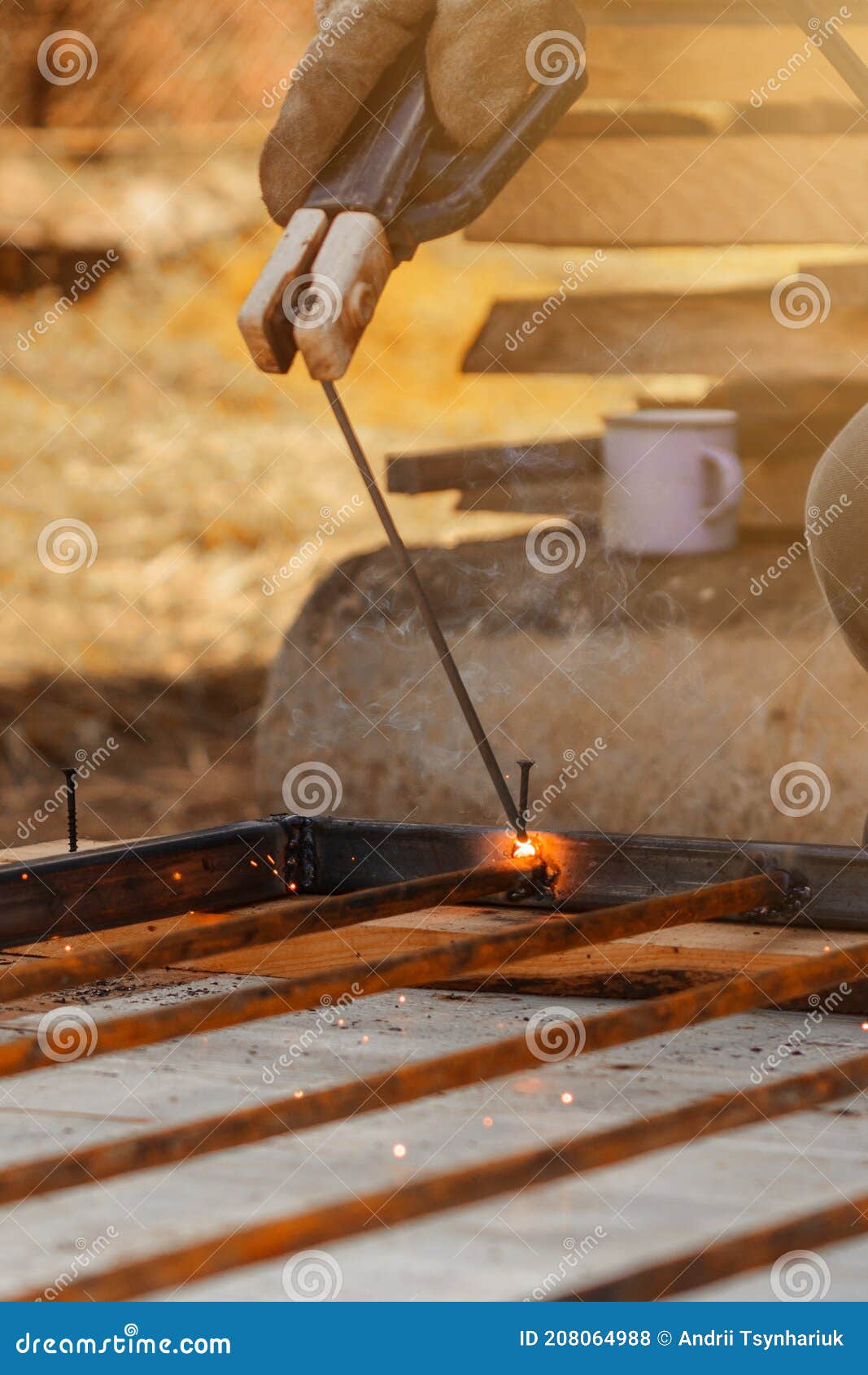Welding of a Metal Framework, Works Take Place on the Street, the ...