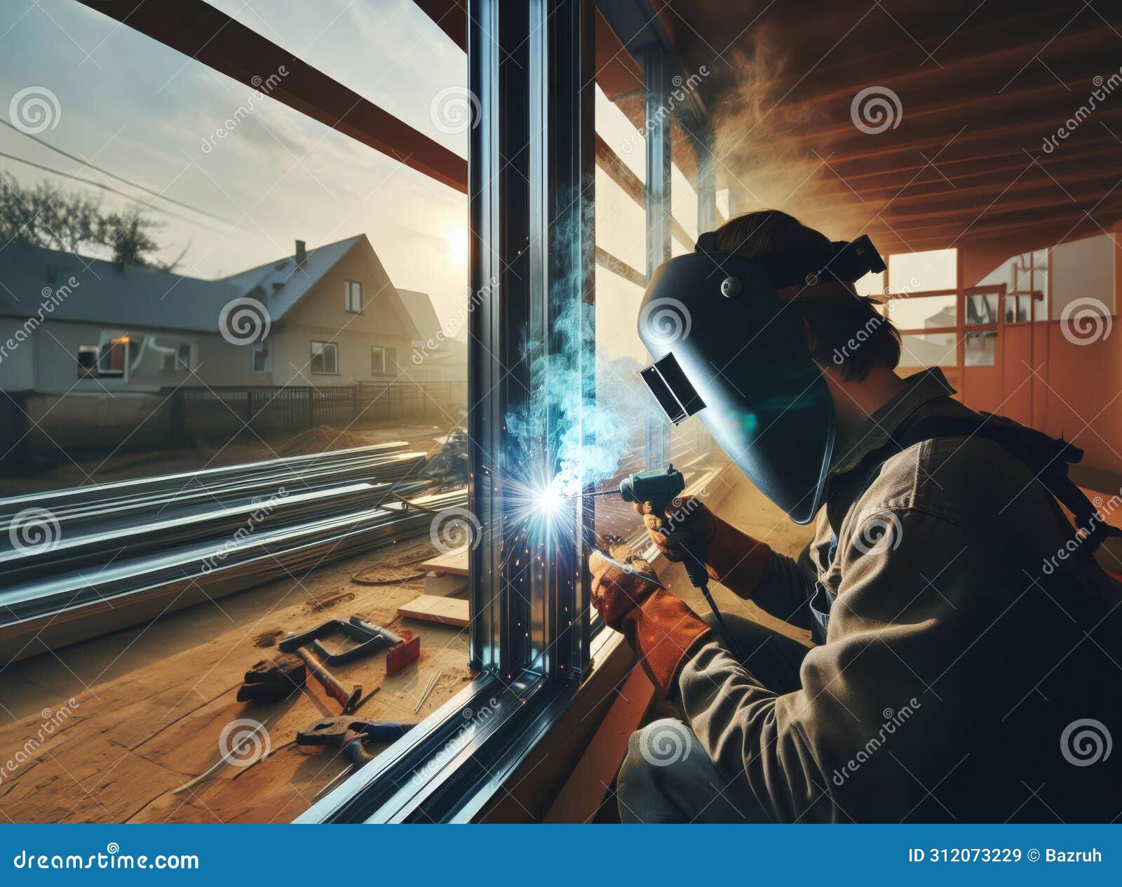Welding a Metal Profile at the Workplace. Metalwork Stock Illustration ...