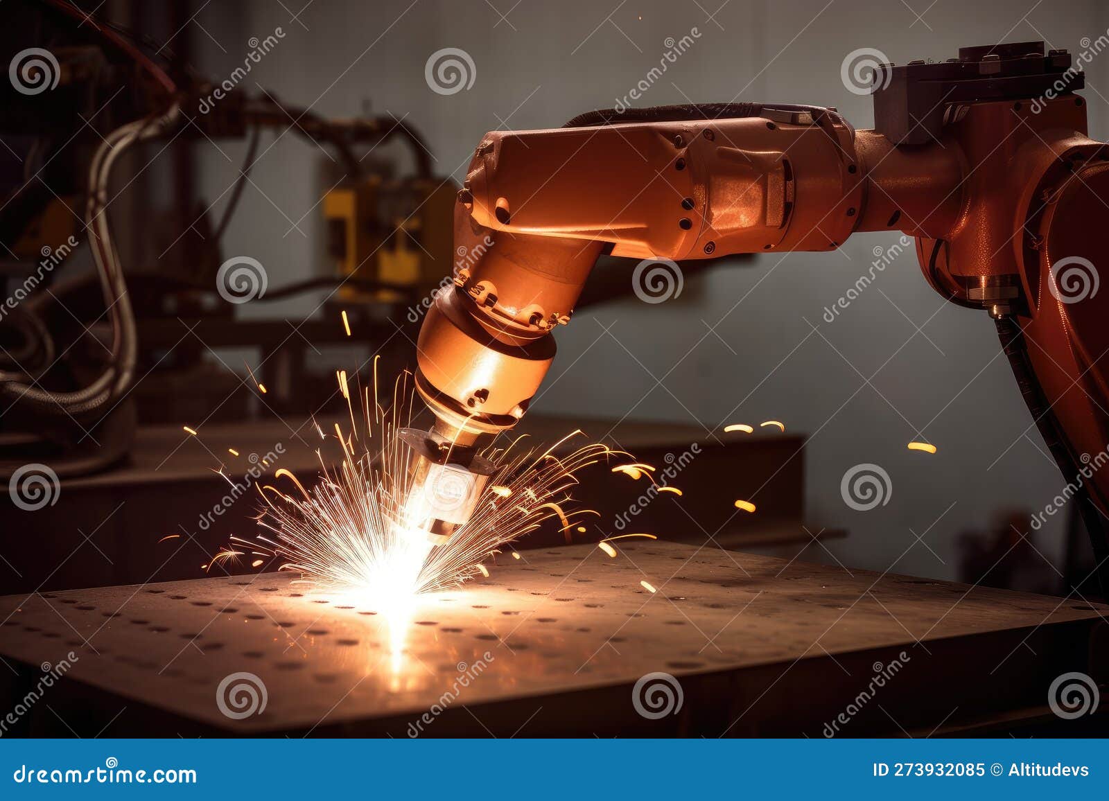Welding Robot Performing Precise Weld on Intricate Metalwork Stock Illustration - Illustration ...
