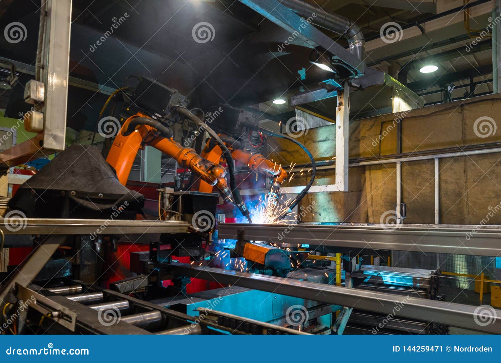 Welding Robot Welds Metal Parts. Stock Image - Image of line, assembly ...