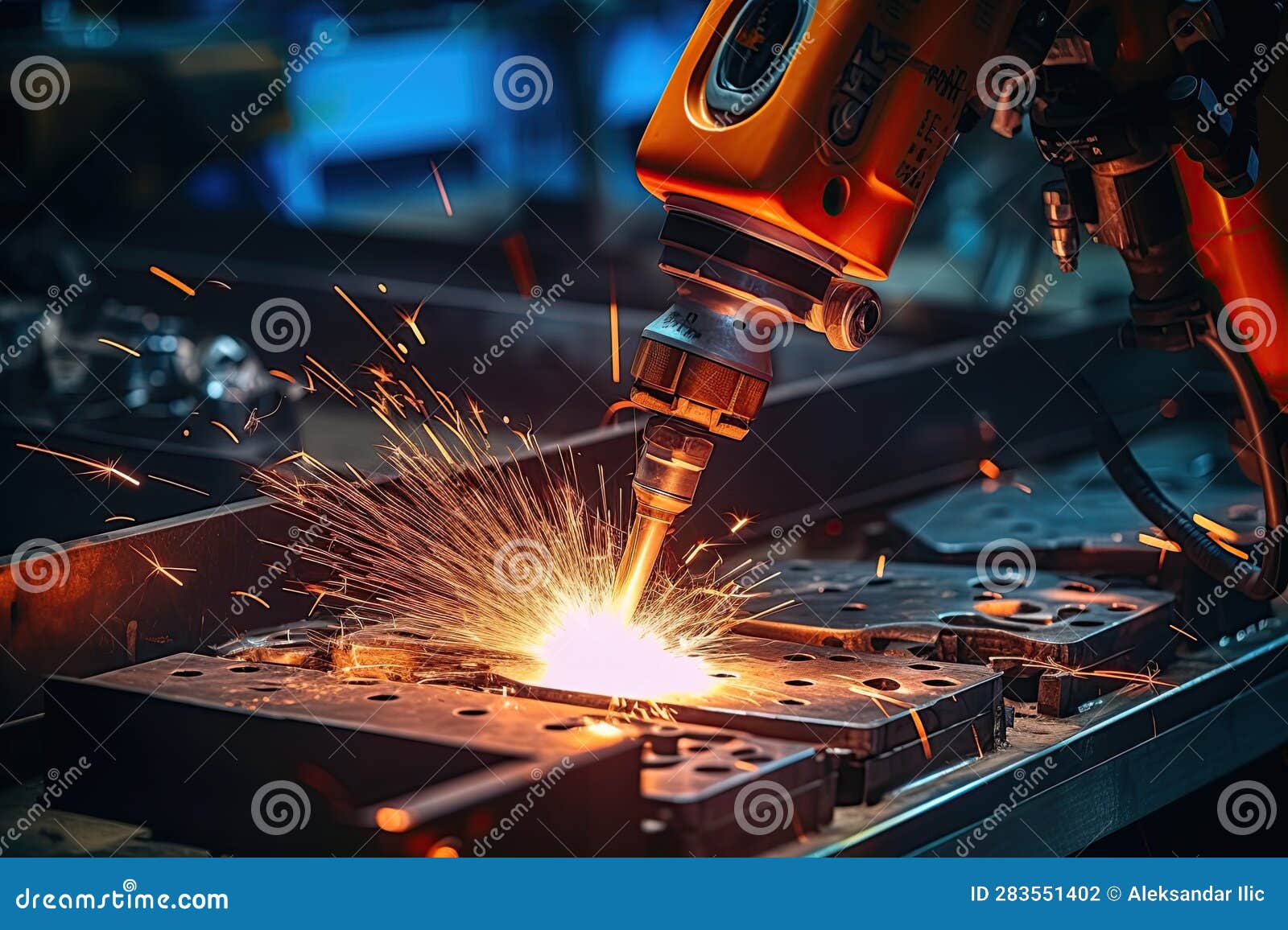 Welding Robot in Work. Artificial Intelligence and Future Machinery ...