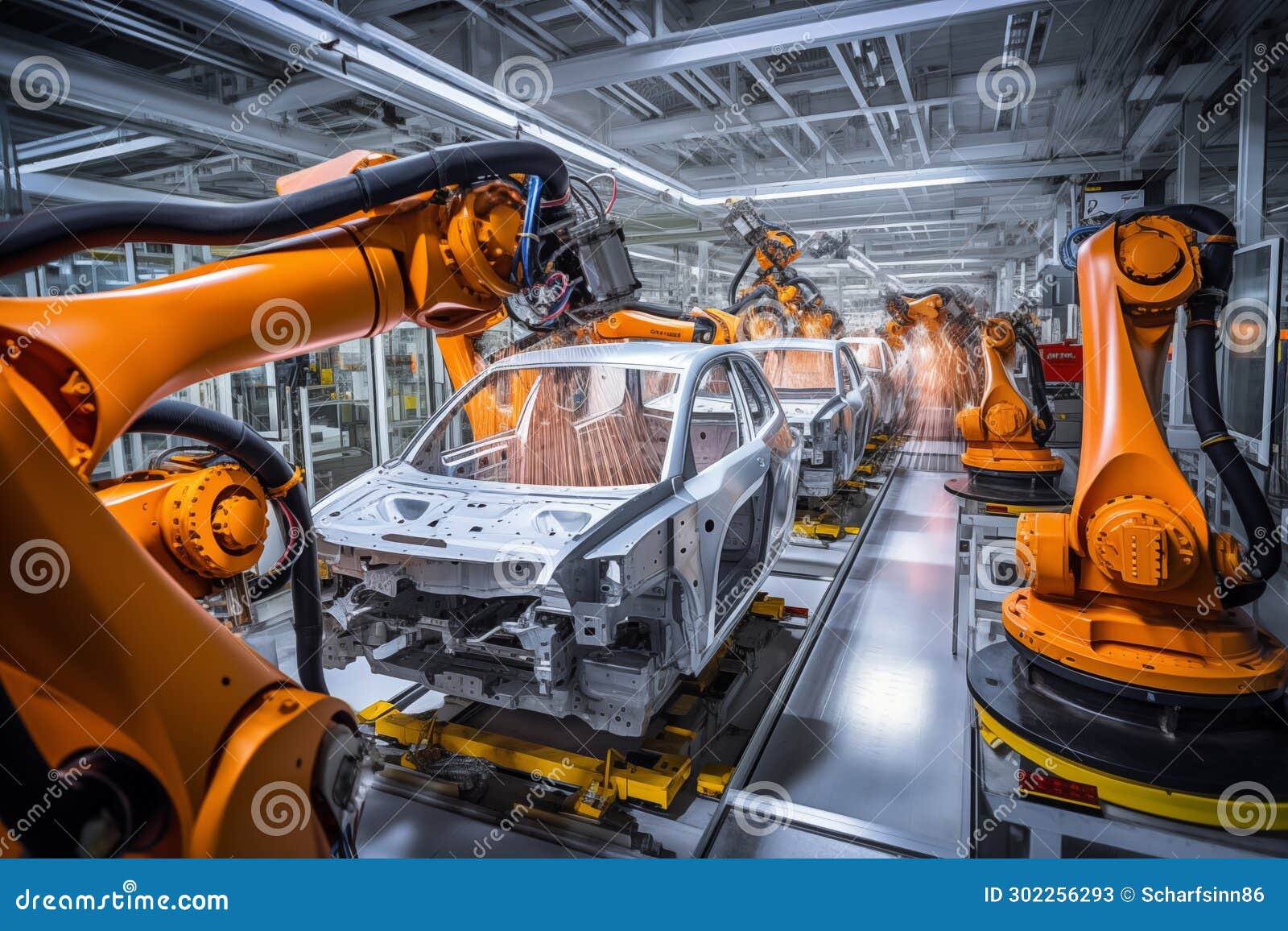 Welding Robots on the Car Assembly Line. Smart Factory Stock Image ...