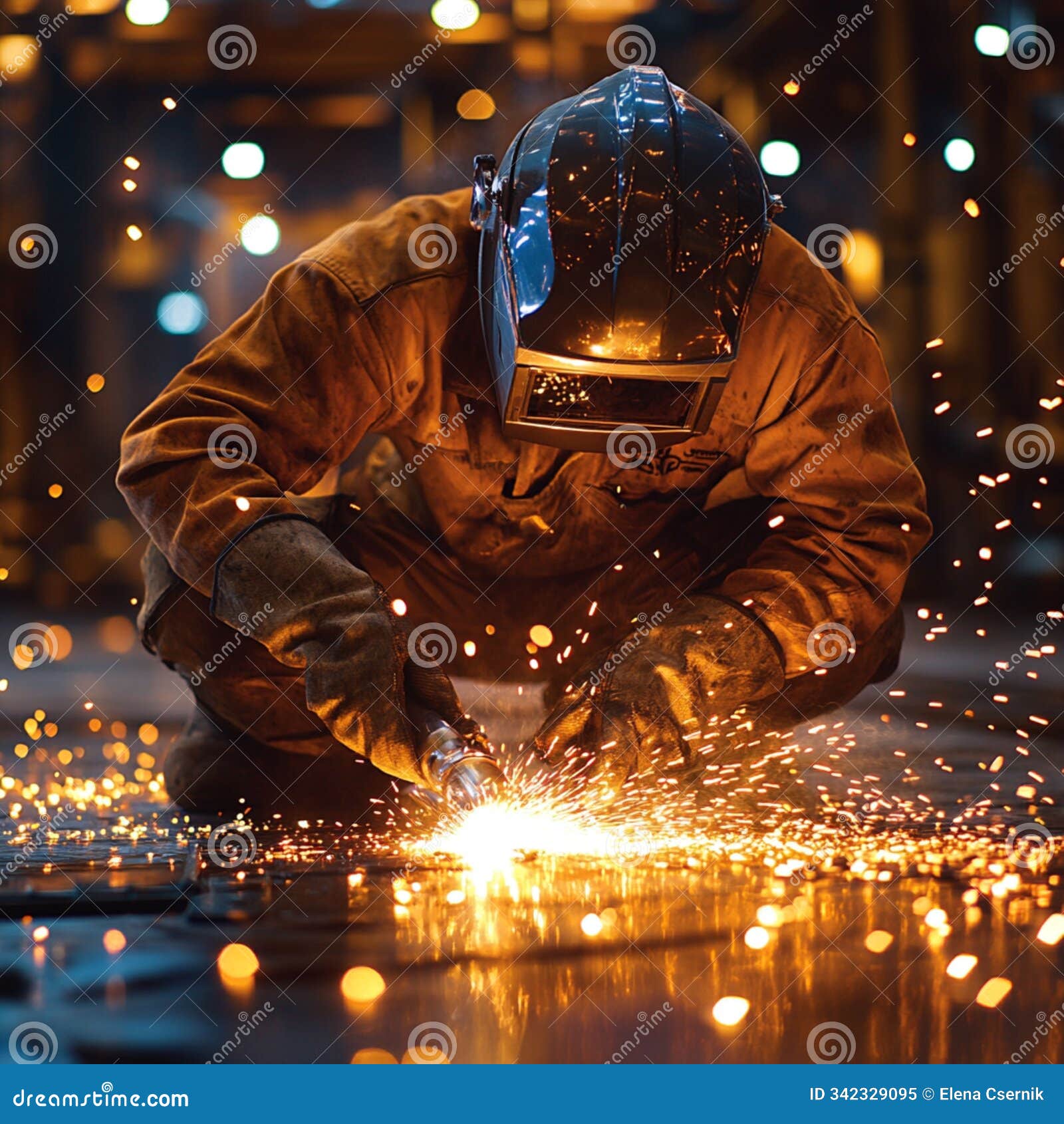 Welding Safety Best Practices Man Kneeling with Complete PPE Stock ...