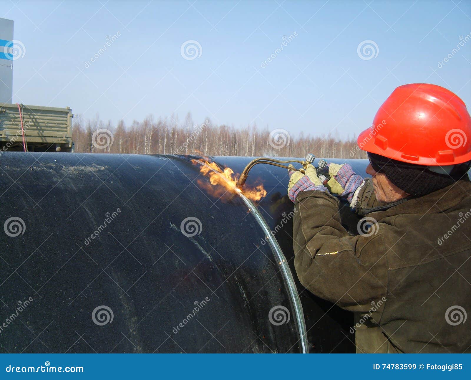 Welding Seam on the Pipeline Editorial Stock Image - Image of electric ...