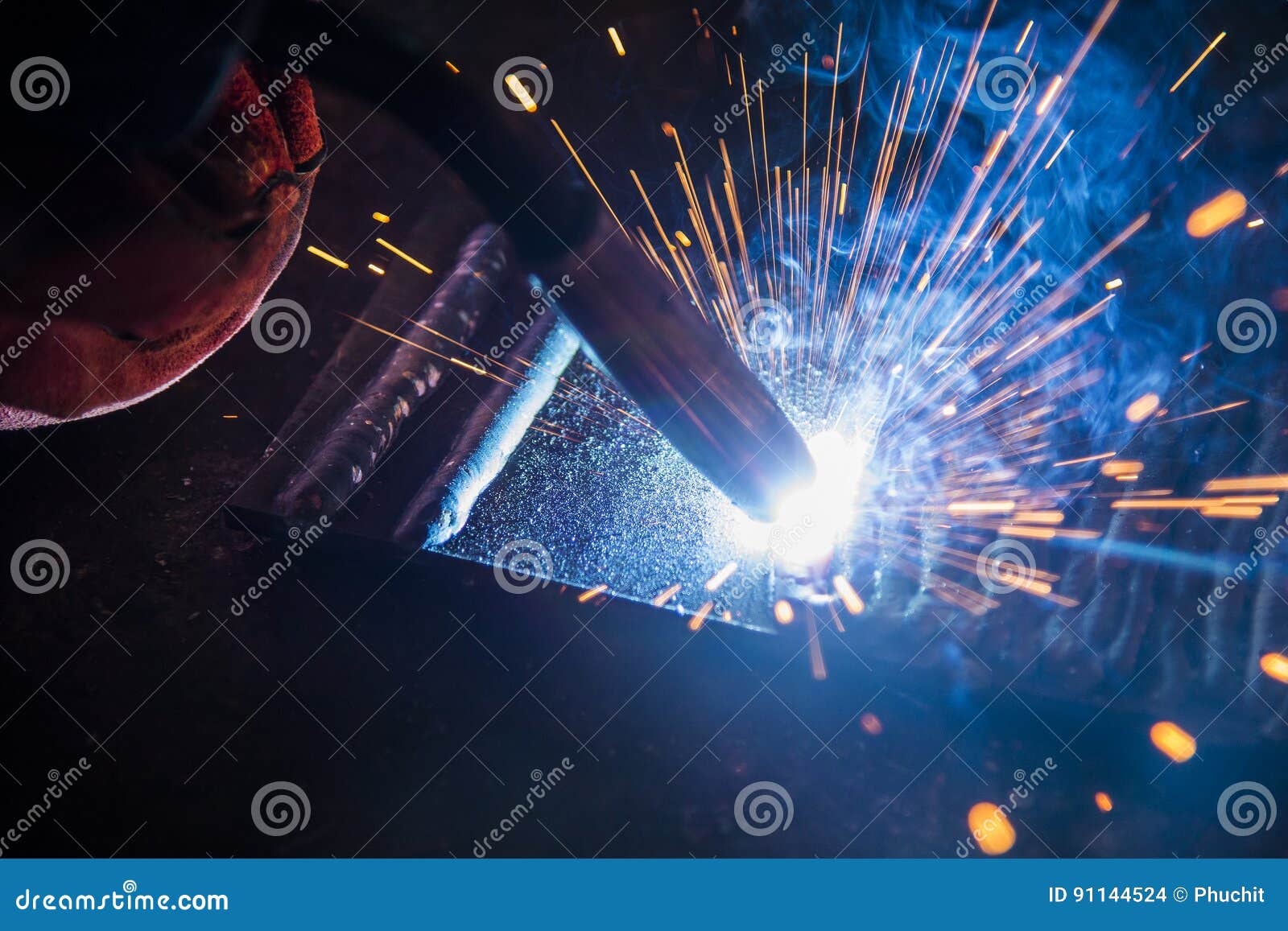 The Welding Spark Light in Close-up Scene Stock Photo - Image of mask ...