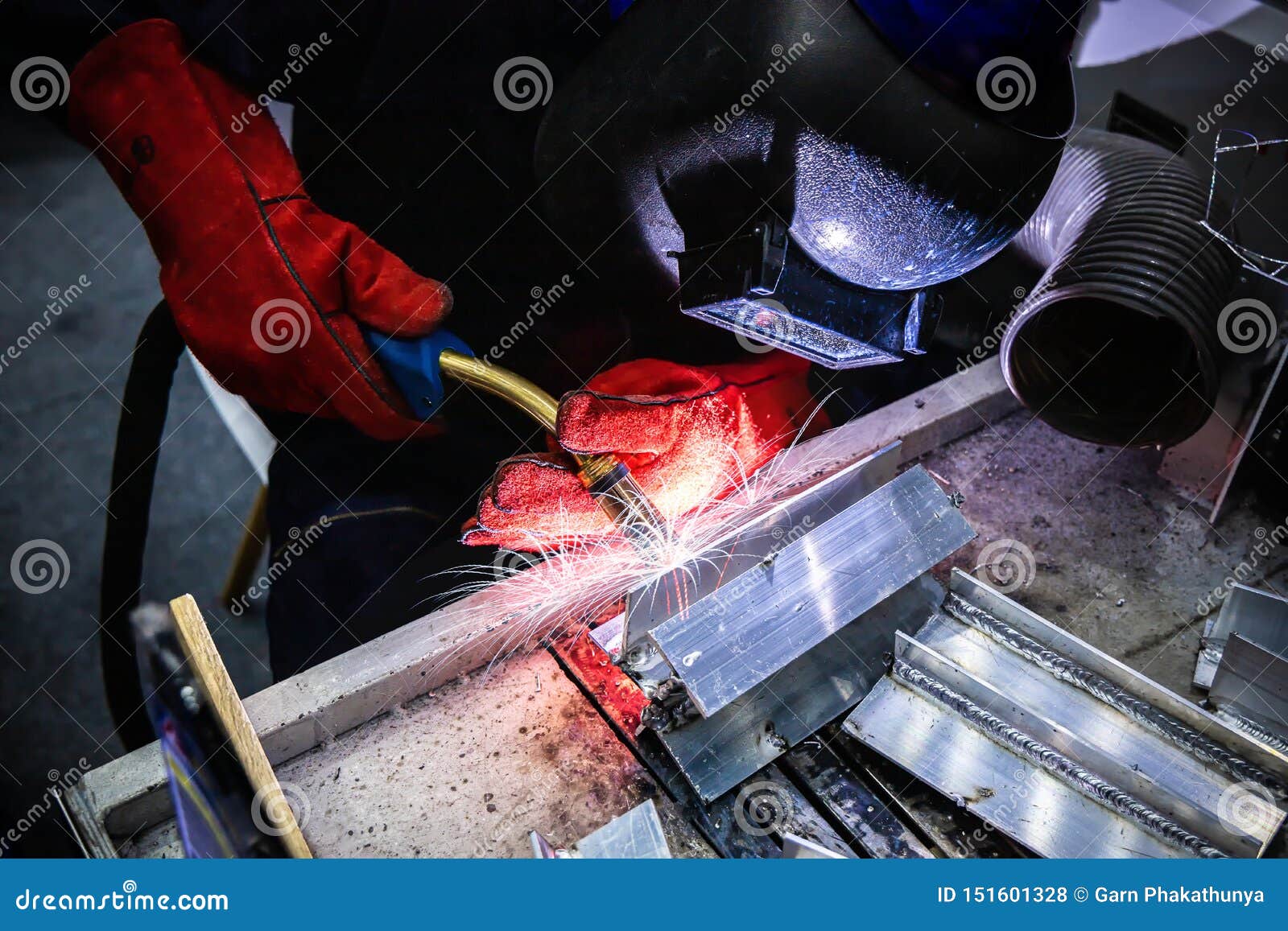 Welding Steel with Spread Spark and Lighting Around Stock Photo - Image ...