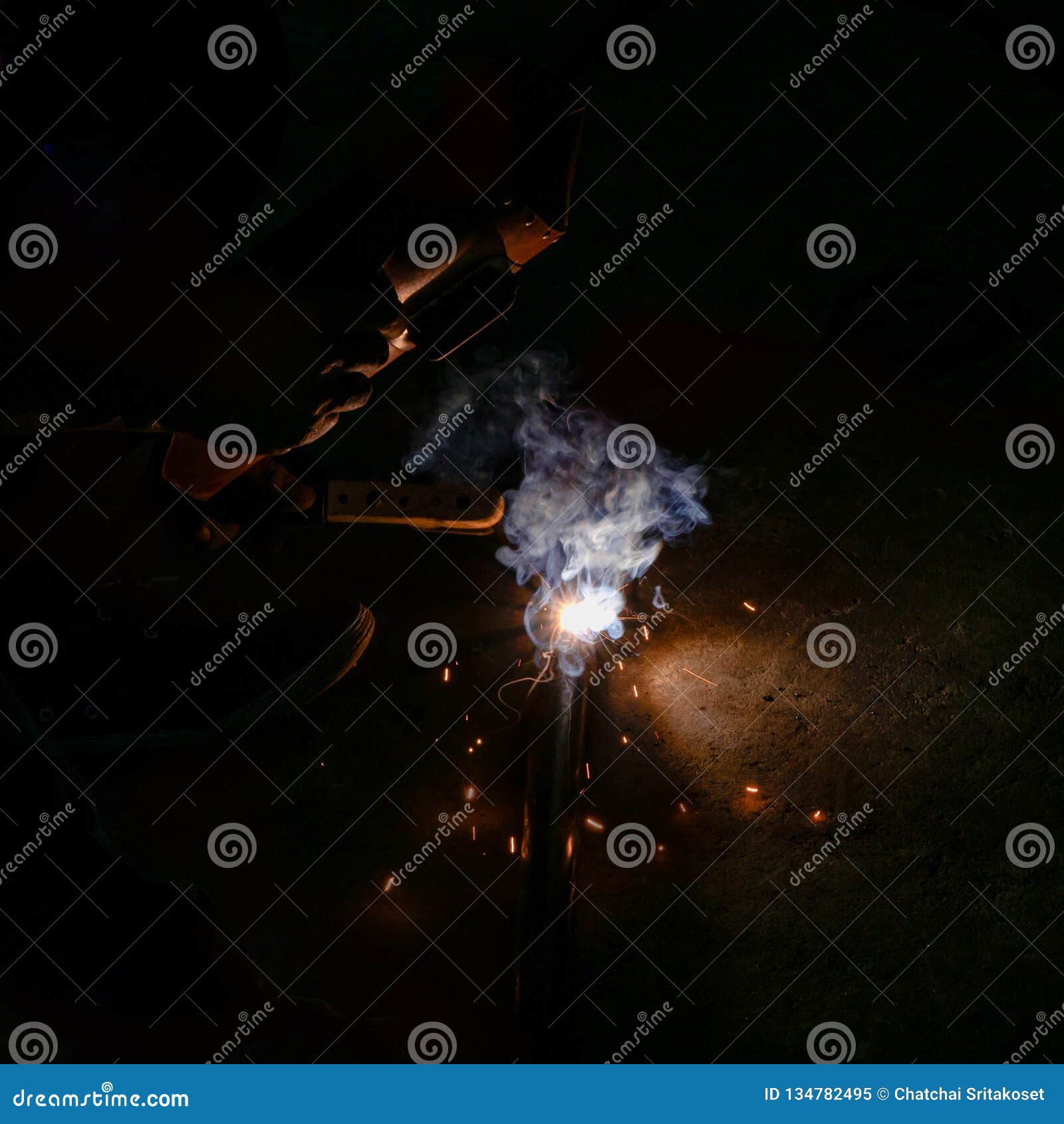 Welding Steel with Spread Spark Lighting Smoke Stock Image - Image of ...