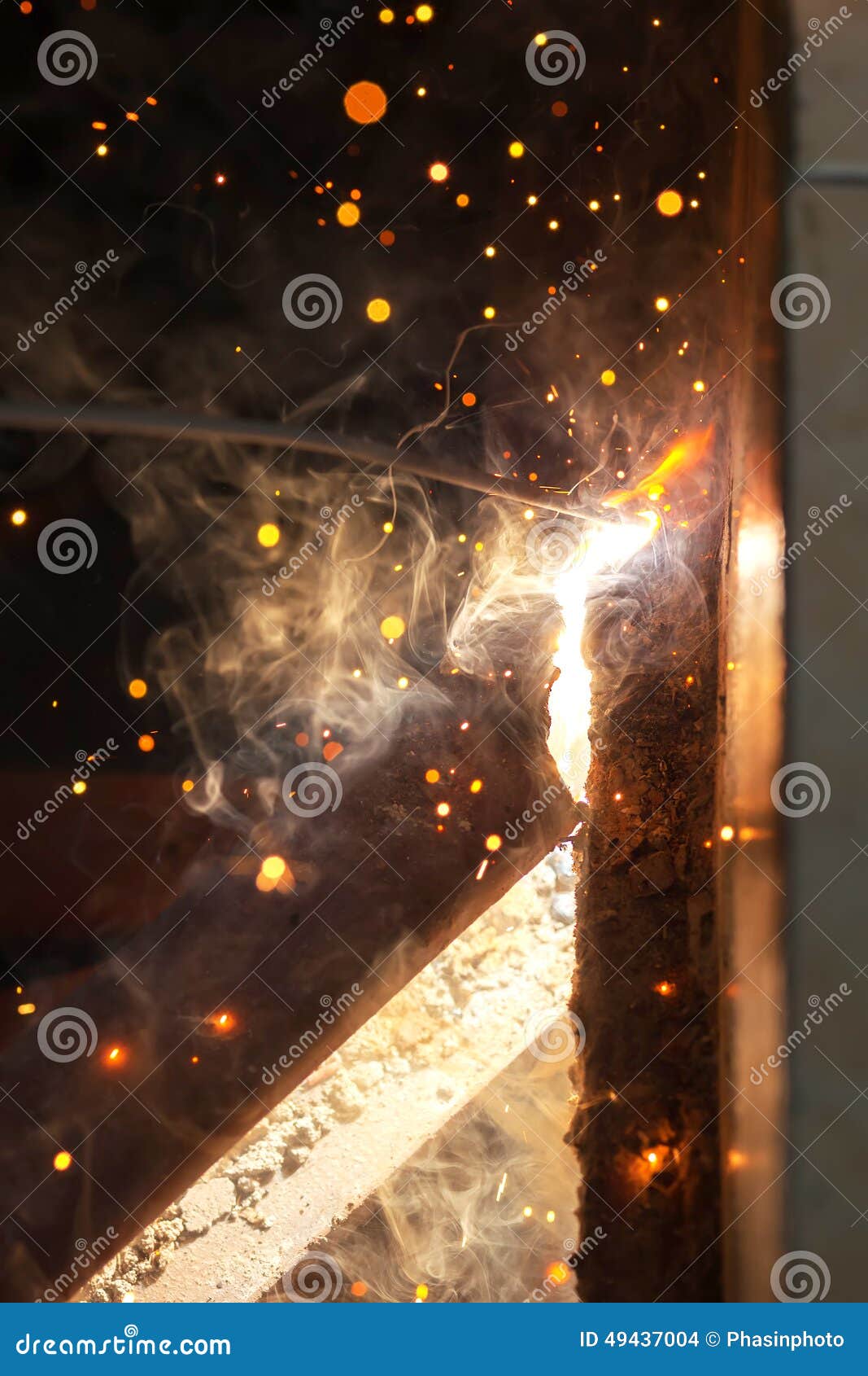 Welding Steel with Spread Spark Lighting Smoke Stock Photo - Image of ...