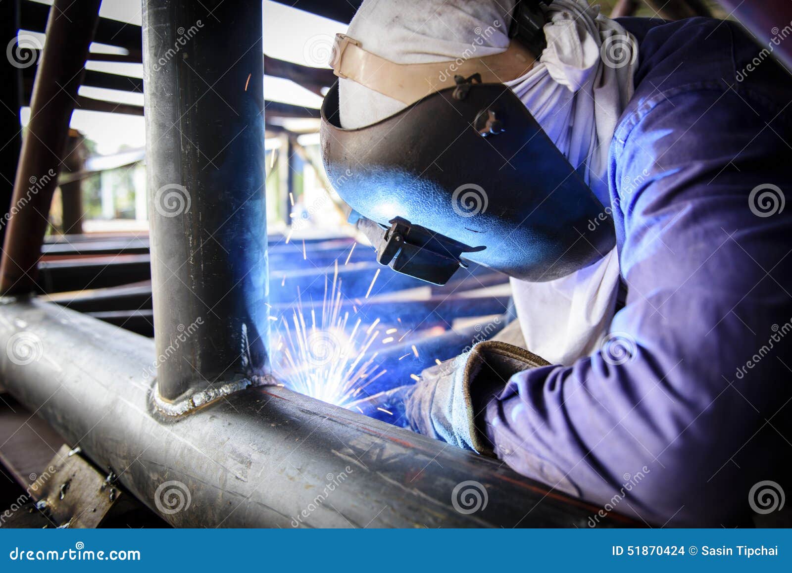 Welding steel structure stock photo. Image of heat, labor - 51870424