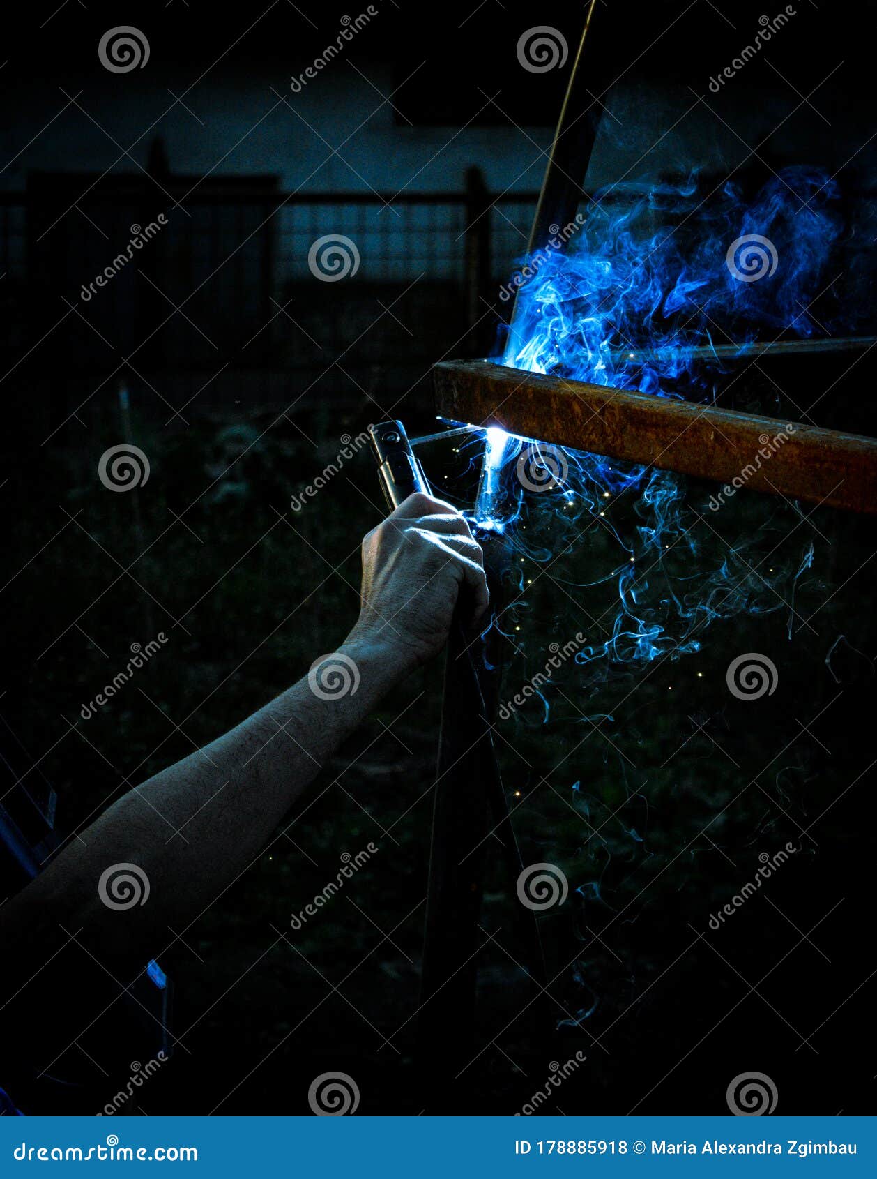 Welding Steel Structures and Bright Sparks with Lens Flare Stock Photo ...