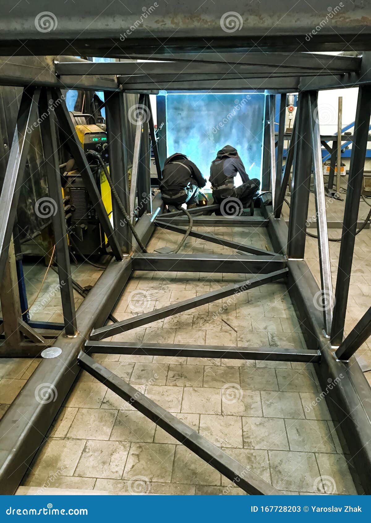 Welding of Steel Structures in the Workshop by MIG Technology Stock ...