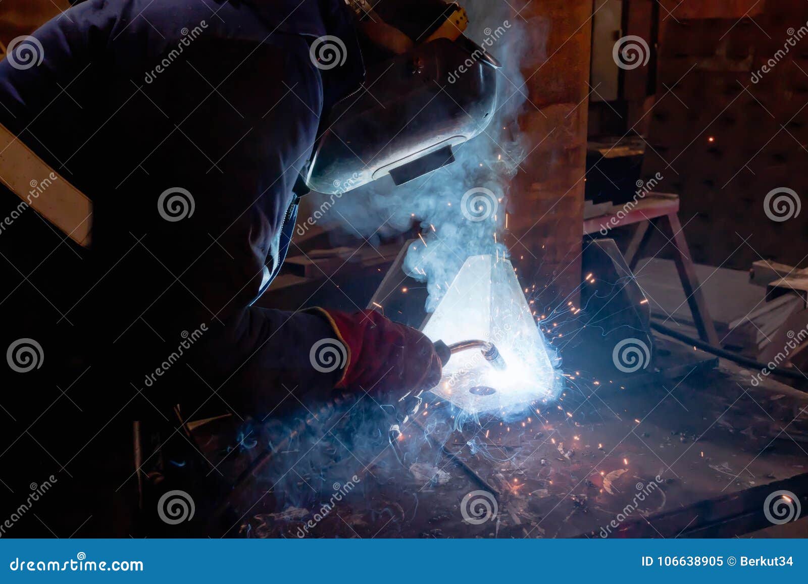 Semi-automatic Welding of Metal Structures in the Shop Stock Image ...