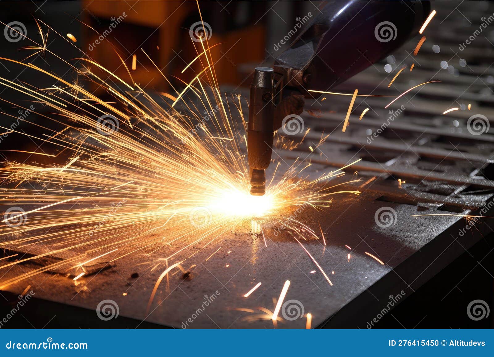 Welding Torch through Metal Plate, with Sparks Flying Stock ...