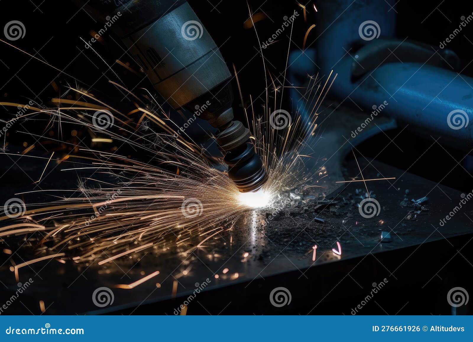 Welding Torch through Metal Plate, with Sparks Flying Stock Photo ...