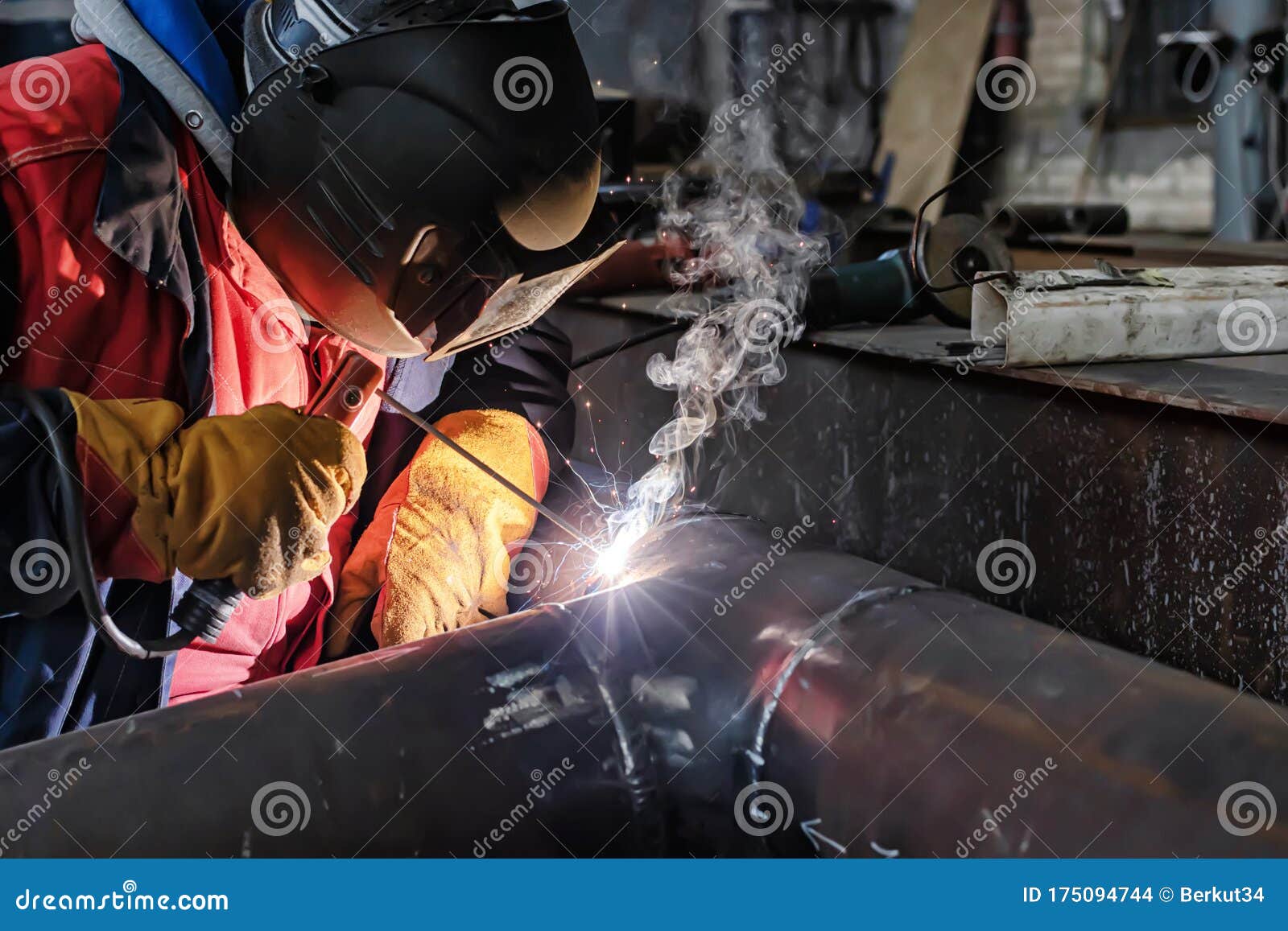 Applying a Facing Weld Using Manual Arc Welding Stock Photo - Image of ...