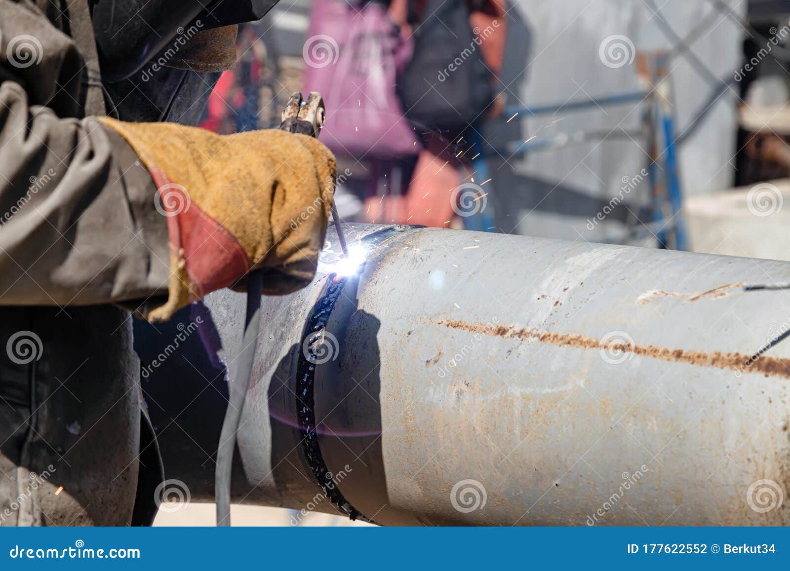 Applying a Facing Weld Using Manual Arc Welding Stock Photo - Image of ...