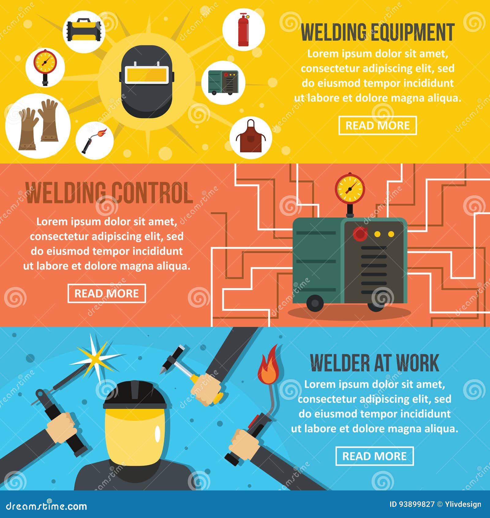 Welding Work Banner Horizontal Set, Flat Style Stock Vector ...