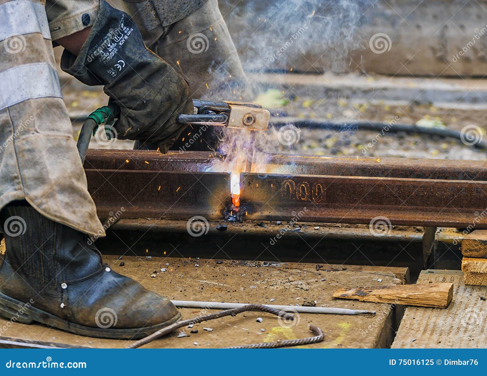 Welding Work, Electric Welding Rail Outdoors Stock Image - Image of ...