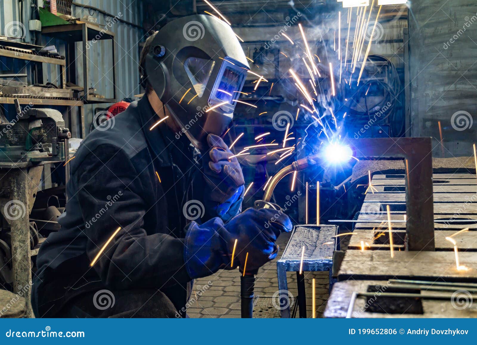 Welding Work in an Electromechanical Workshop at a Mechanical Assembly ...