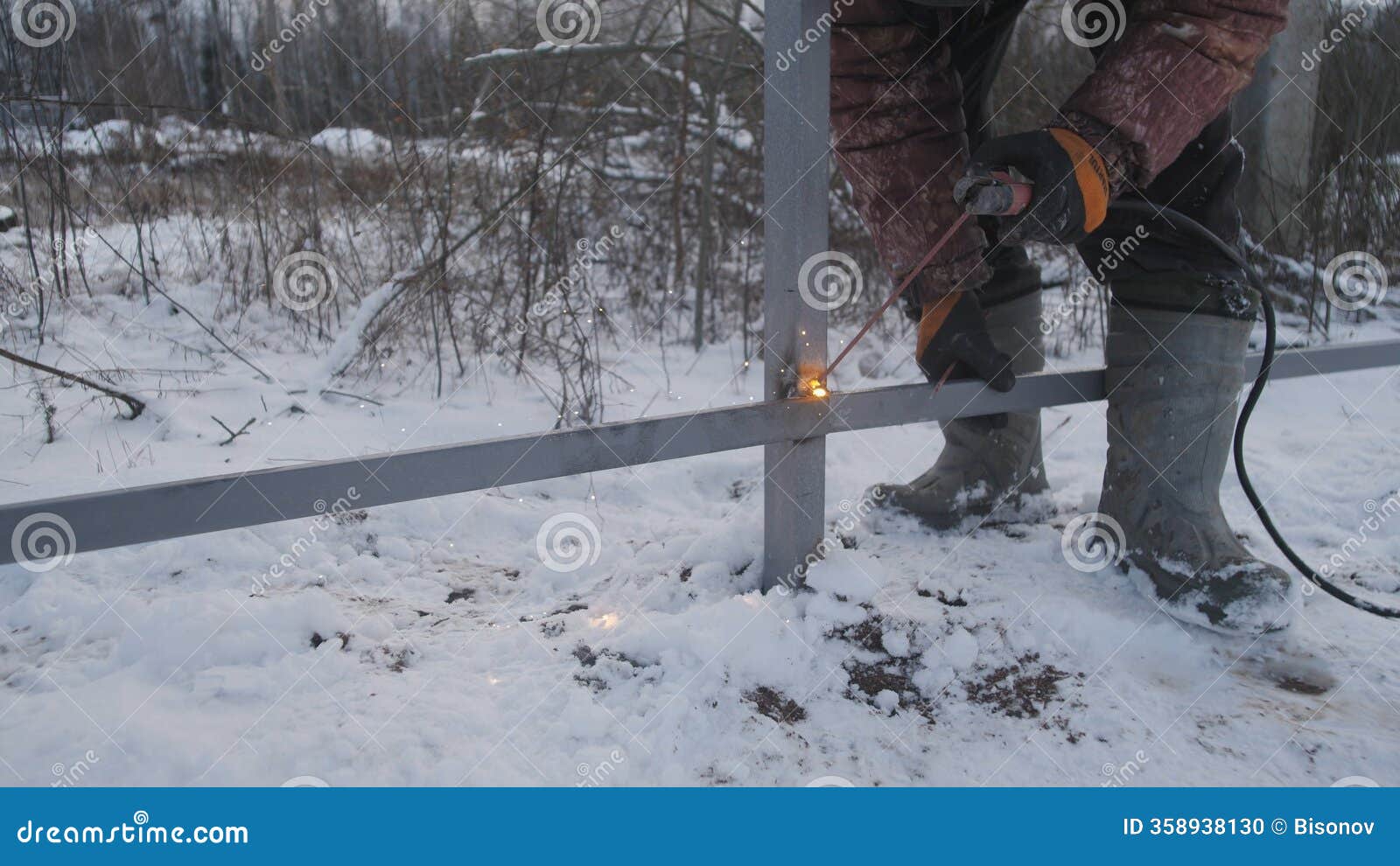 Welding Work when Installing a Metal Fence Stock Photo - Image of ...
