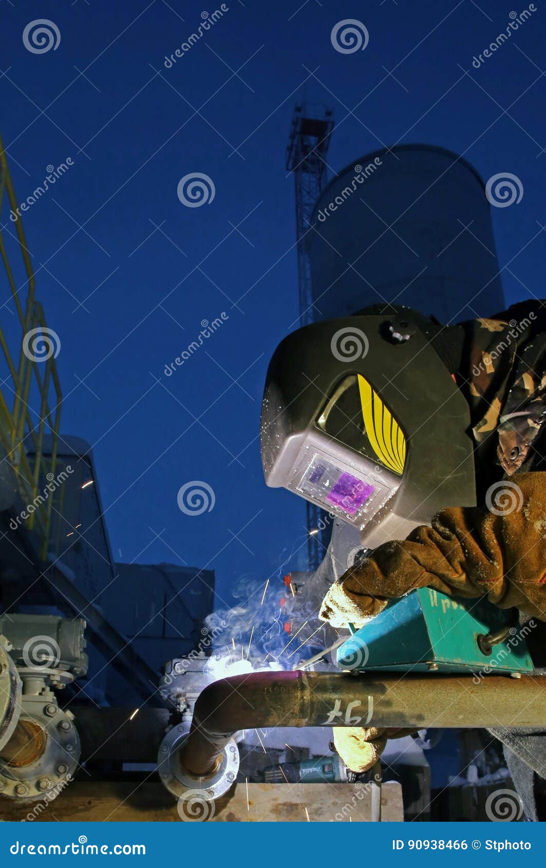 Welding Work in the Late Evening Stock Photo - Image of mask ...