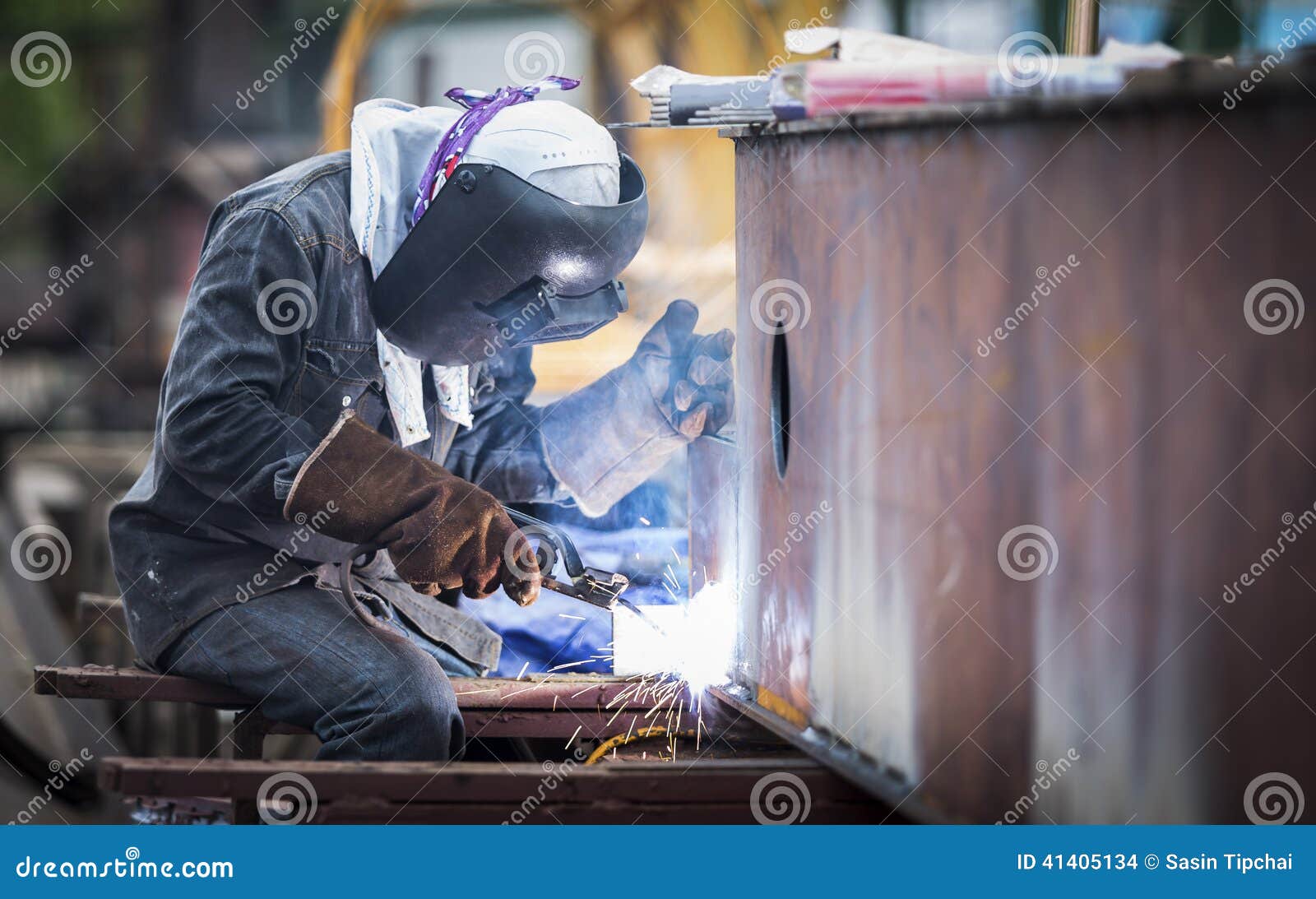 Welding work stock photo. Image of helmet, fabricate - 41405134