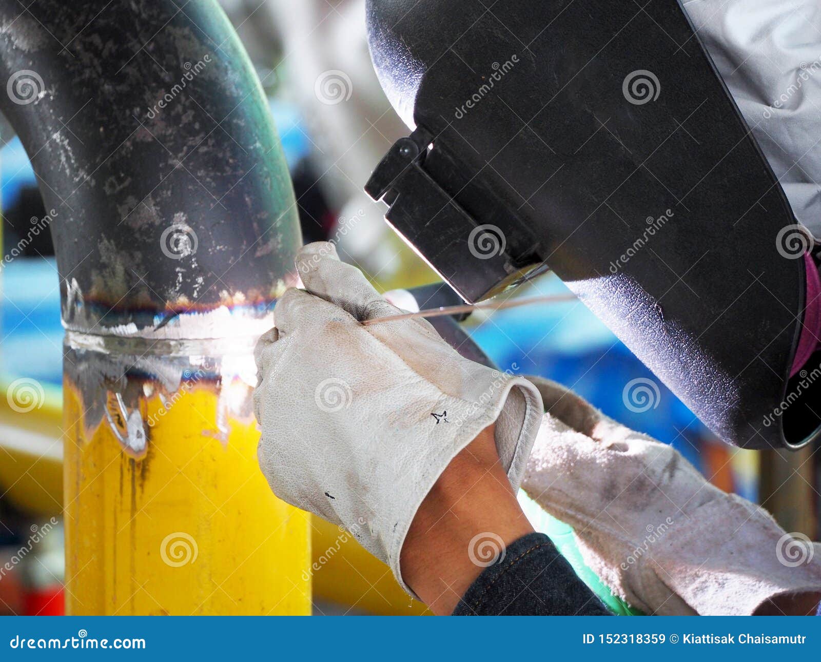 Welding Work, Worker with Protective Welding Stock Image - Image of ...