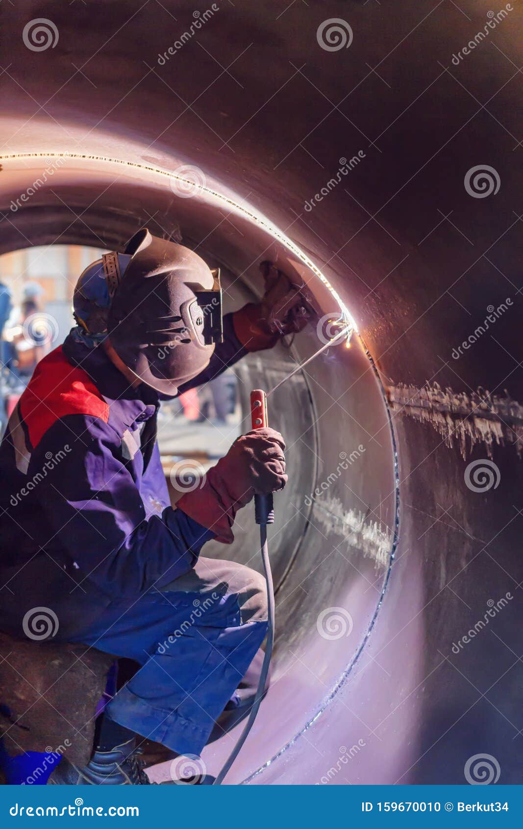 Welding Works Inside the Large Diameter Heat Exchanger Housing Stock ...