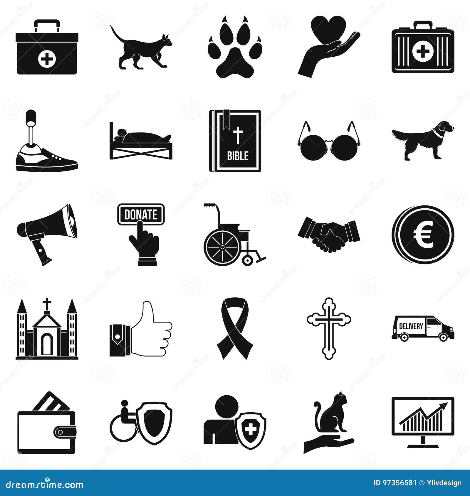 Welfare Icons Set, Simple Style Stock Vector - Illustration of black ...