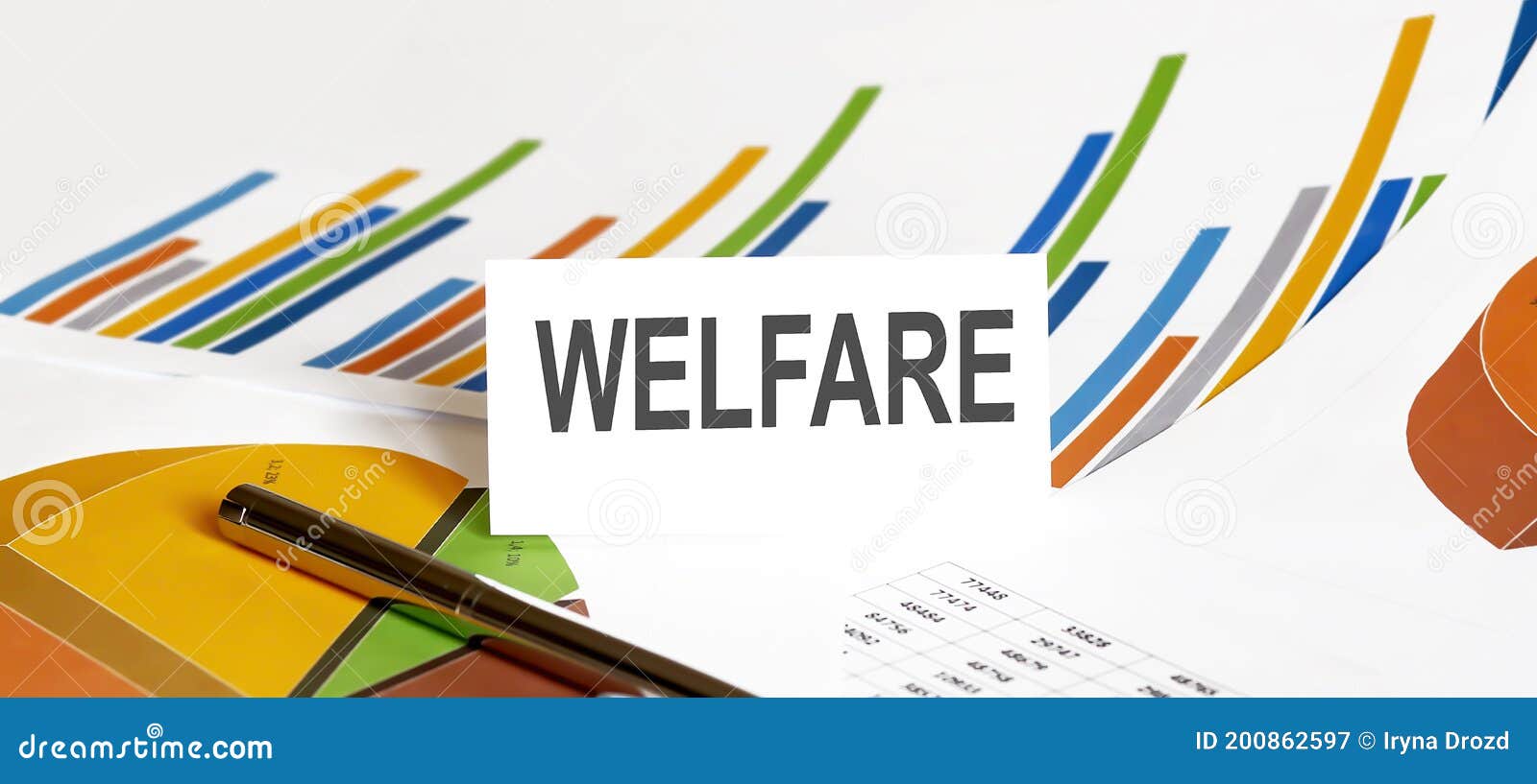 WELFARE Text on Paper on Chart Background with Pen Stock Image - Image ...
