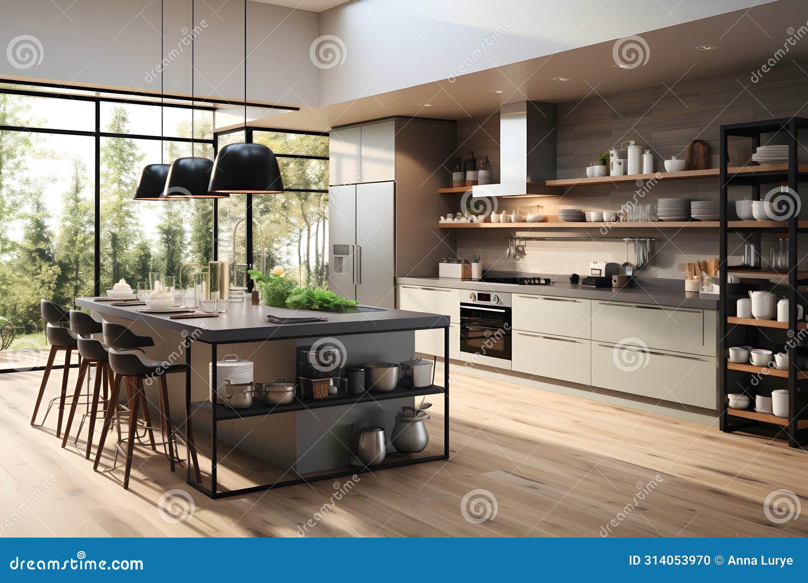 A Well-appointed Kitchen Features A Clean, Contemporary Design Stock ...