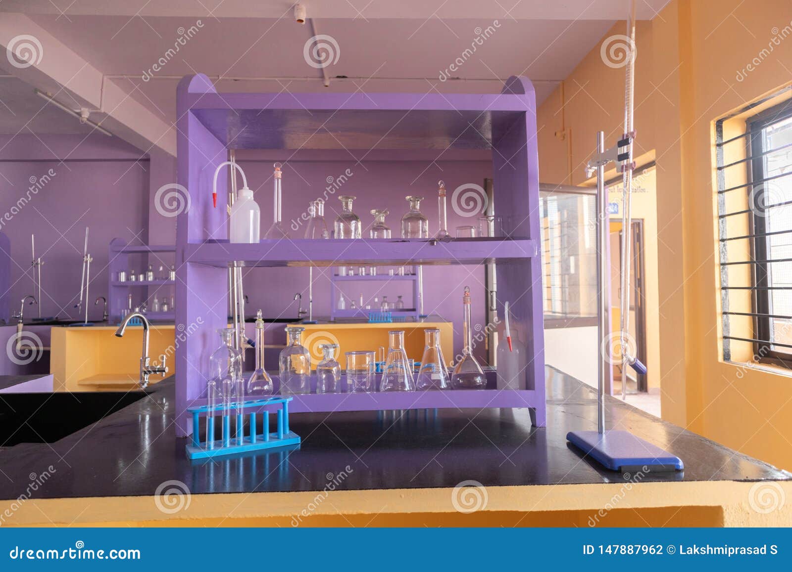 Well Arranged Lab Glassware at Empty Science Laboratory Interior in ...