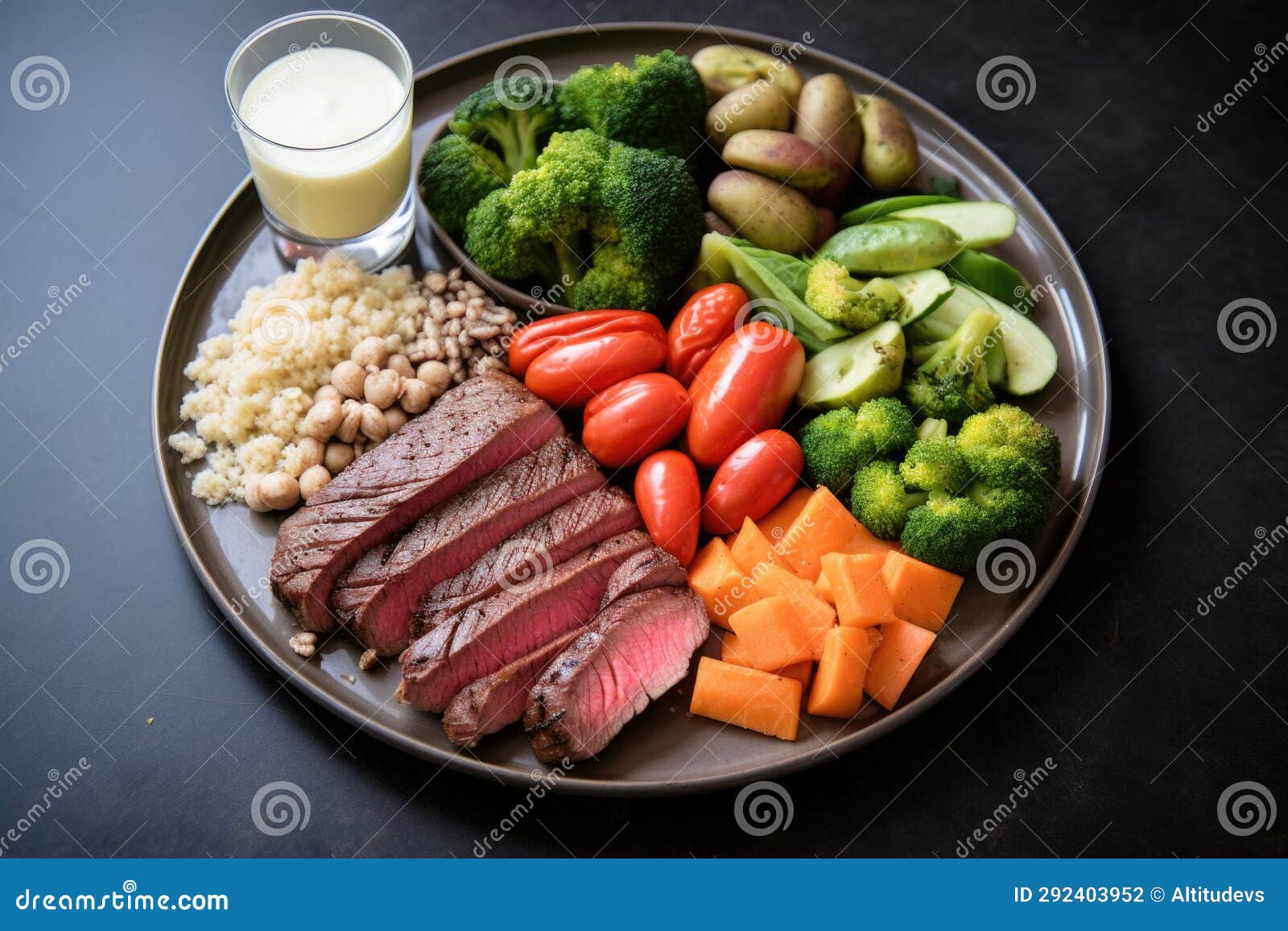 A Well-balanced Plate of Protein, Carbs, and Veggies Stock Photo ...