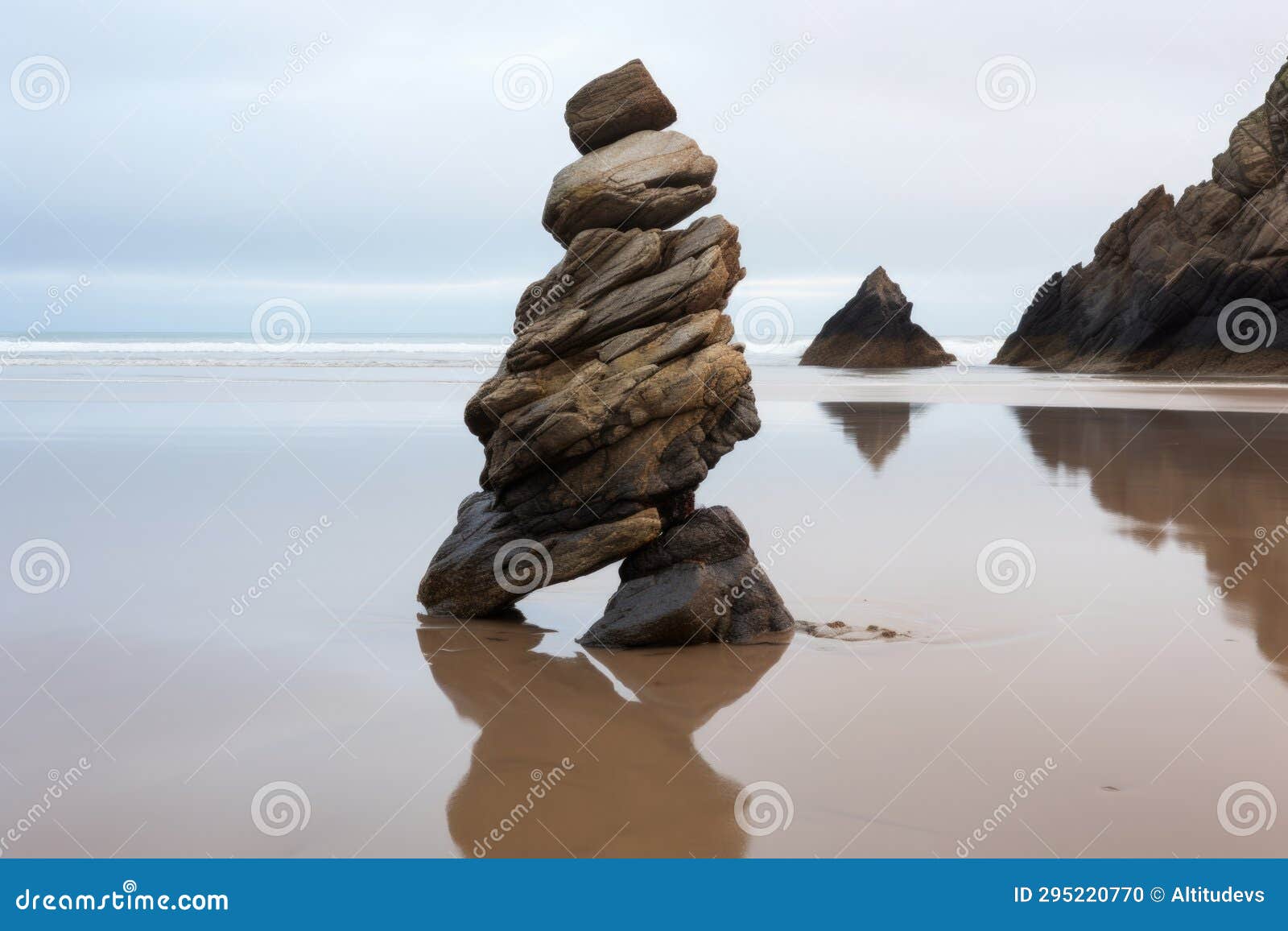 A Well-balanced Rock Formation at a Beach Stock Photo - Image of ...