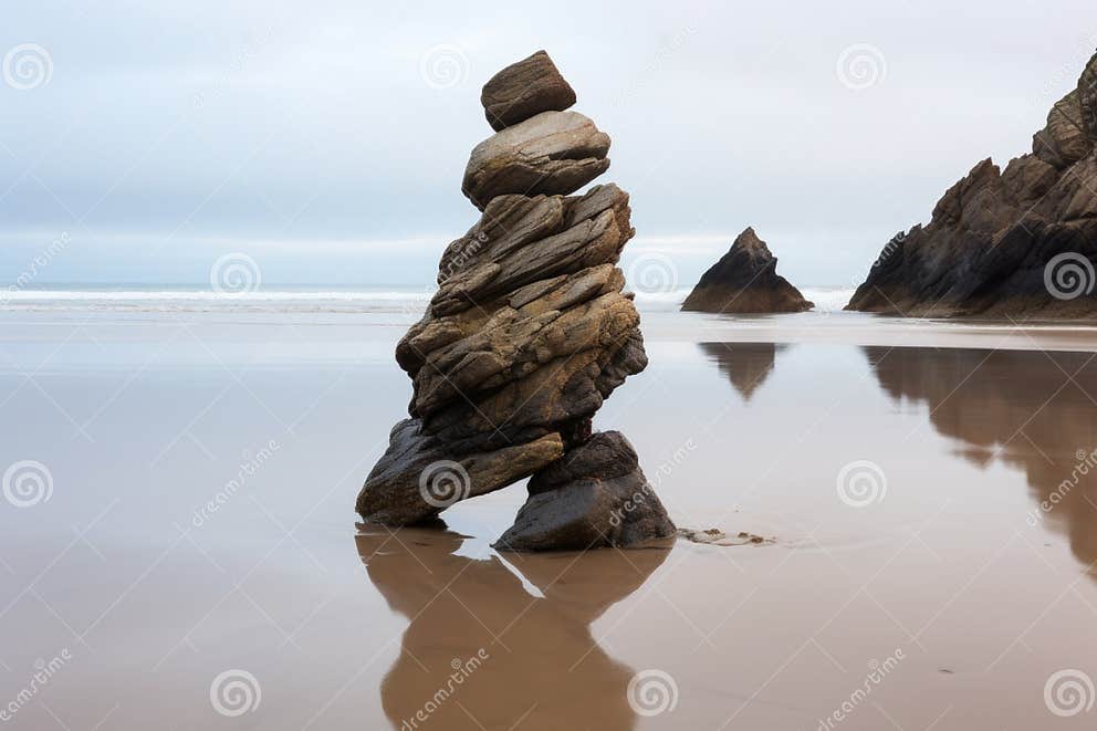 A Well-balanced Rock Formation at a Beach Stock Photo - Image of generated, formation: 295220770