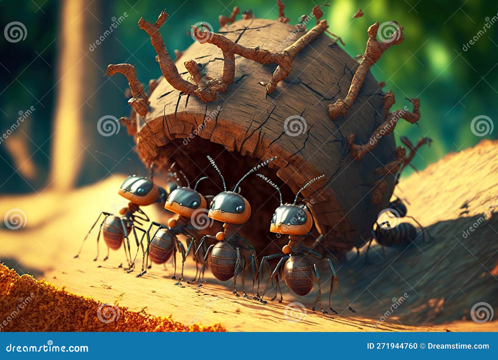 Well-coordinated Team of Ants Carrying Bark of Tree for Construction of ...