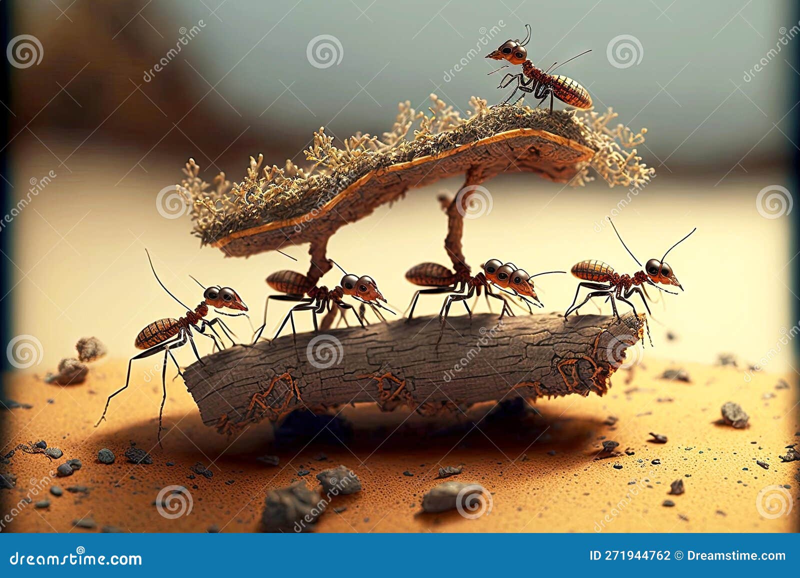 Well-coordinated Team of Ants Carrying Bark of Tree for Construction of ...