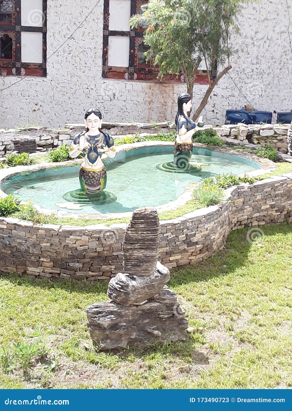 Well Design Artificial Structure of Pond and Mermaids. Stock Image ...