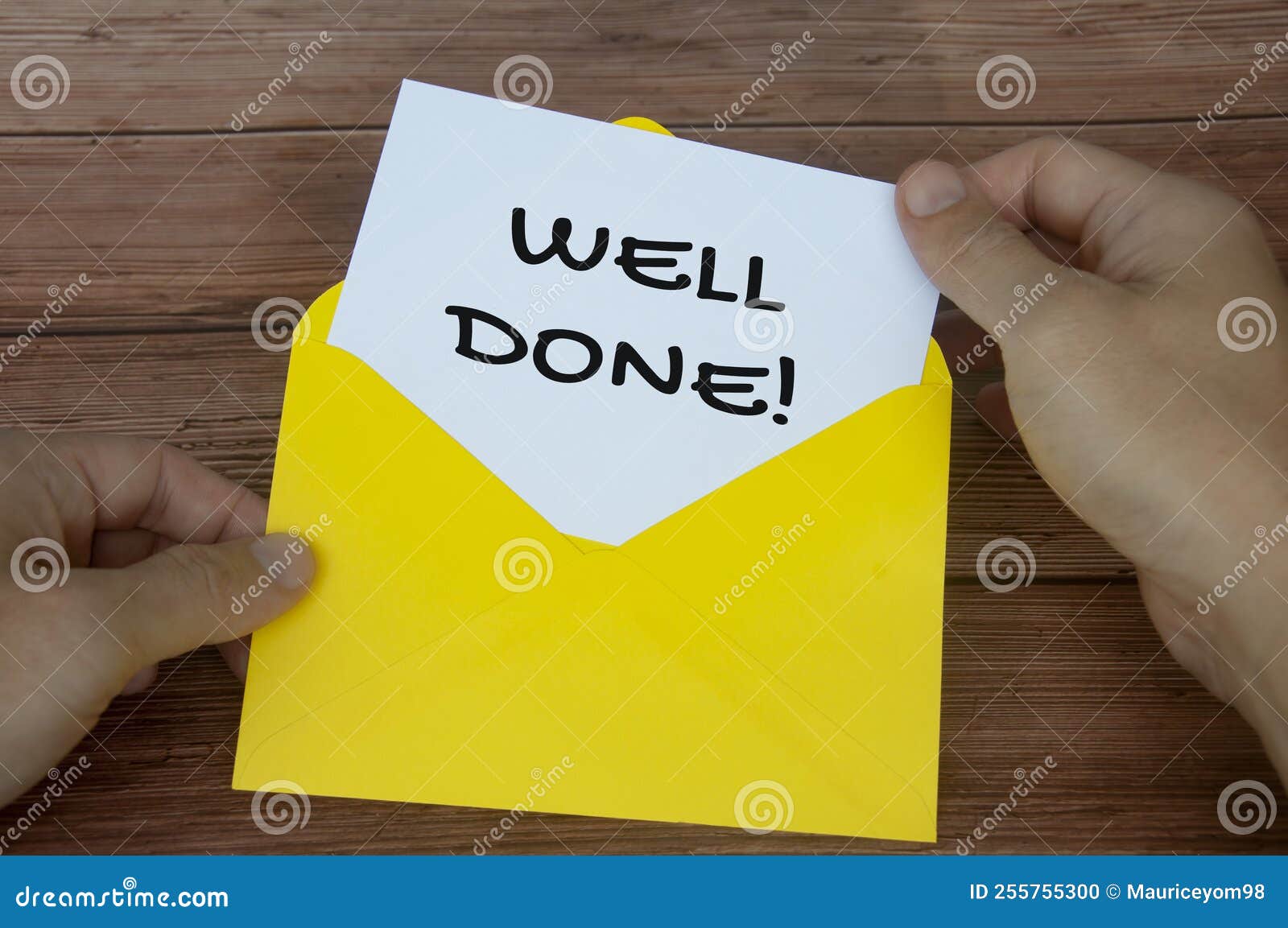 Well Done Text on White Notepad with Hand Opening the Envelope ...
