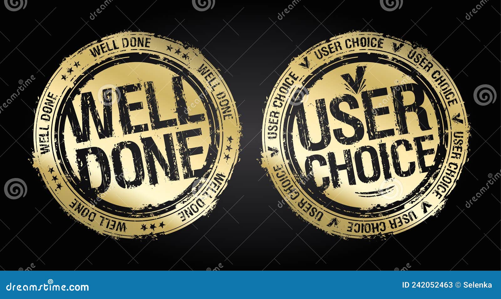 Well Done and User Choice Vector Rubber Stamps Golden Imprints Stock ...