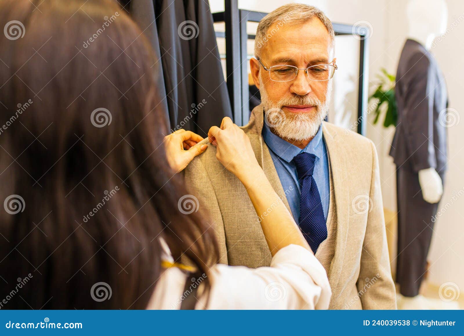 Well-dressed Bearded Mature Handsome Client Man with Atelier Master in ...