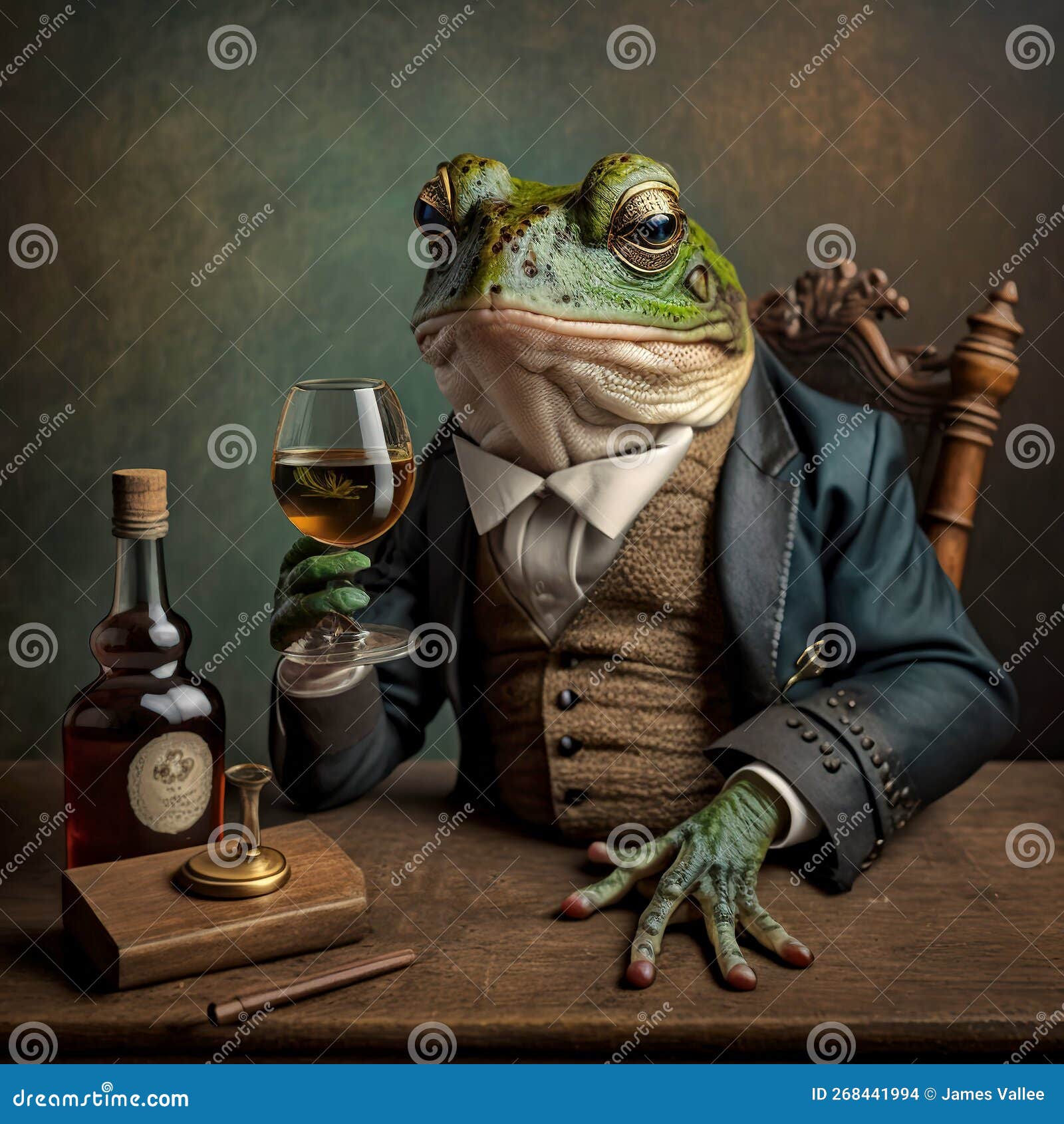 Well Dressed Frog Sitting at Table Having a Glass of Wine - AI ...