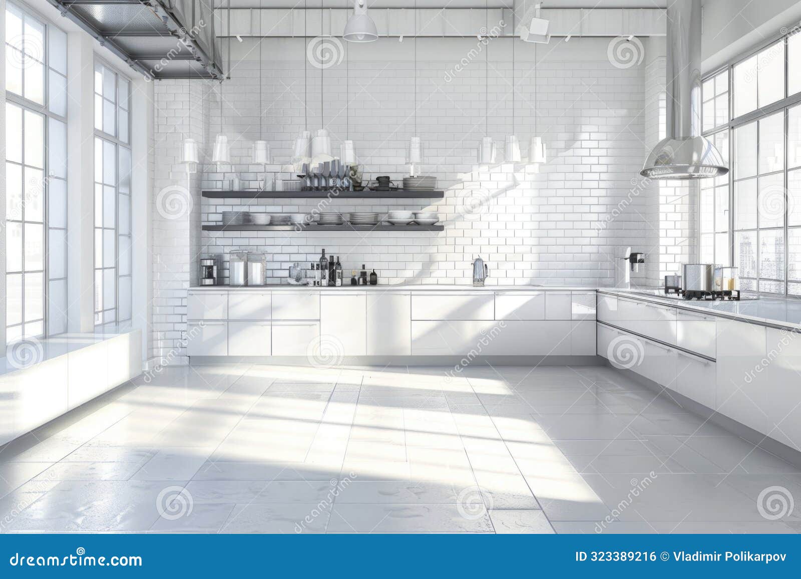 A Well-equipped Kitchen Featuring White Countertops and Ample Work ...