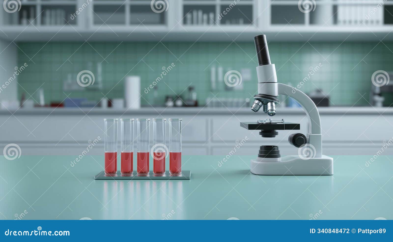 Laboratory Setup with Microscope and Test Tubes Stock Illustration ...