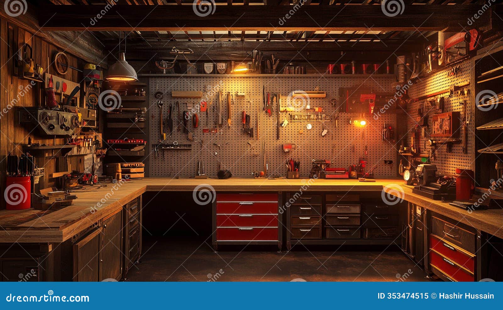 Well Equipped Workshop Interior with Pegboard Wall Workbench and Tools ...