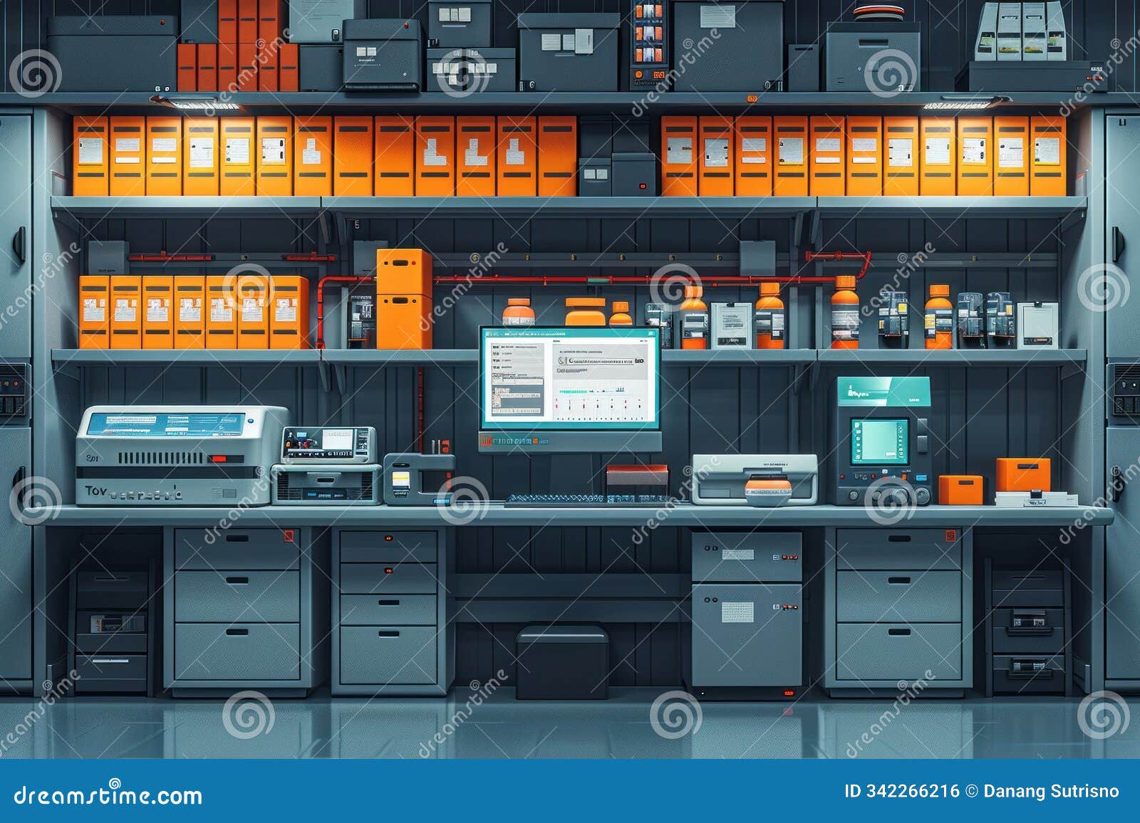 A Well-equipped Workstation with a Computer, Printer, and Other ...