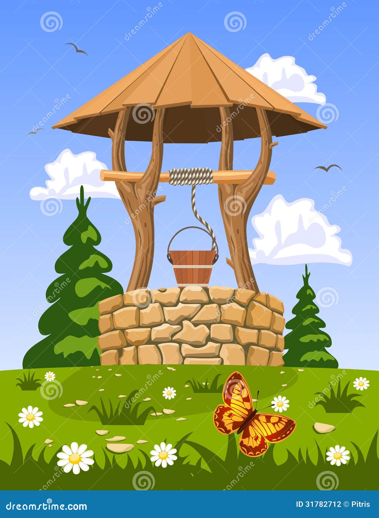 Well of Fresh Natural Water Stock Vector - Illustration of historic ...